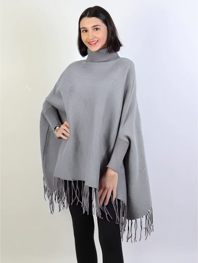 PLAIN PONCHO - GREY – Meem.pk